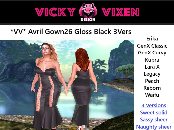 Second Life Marketplace - *VV* Avril Gown26 Gloss Black 3Versions
